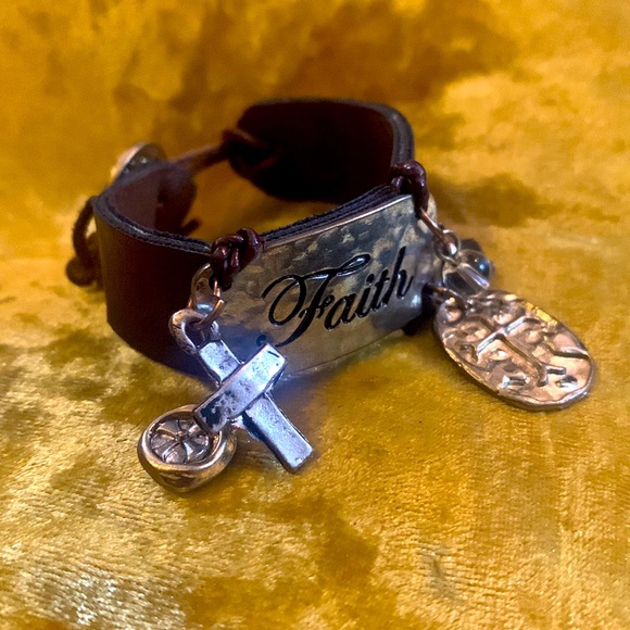 Faith | Jewelry | Brown Leather Faith Band With Adjustable Hook | Poshmark